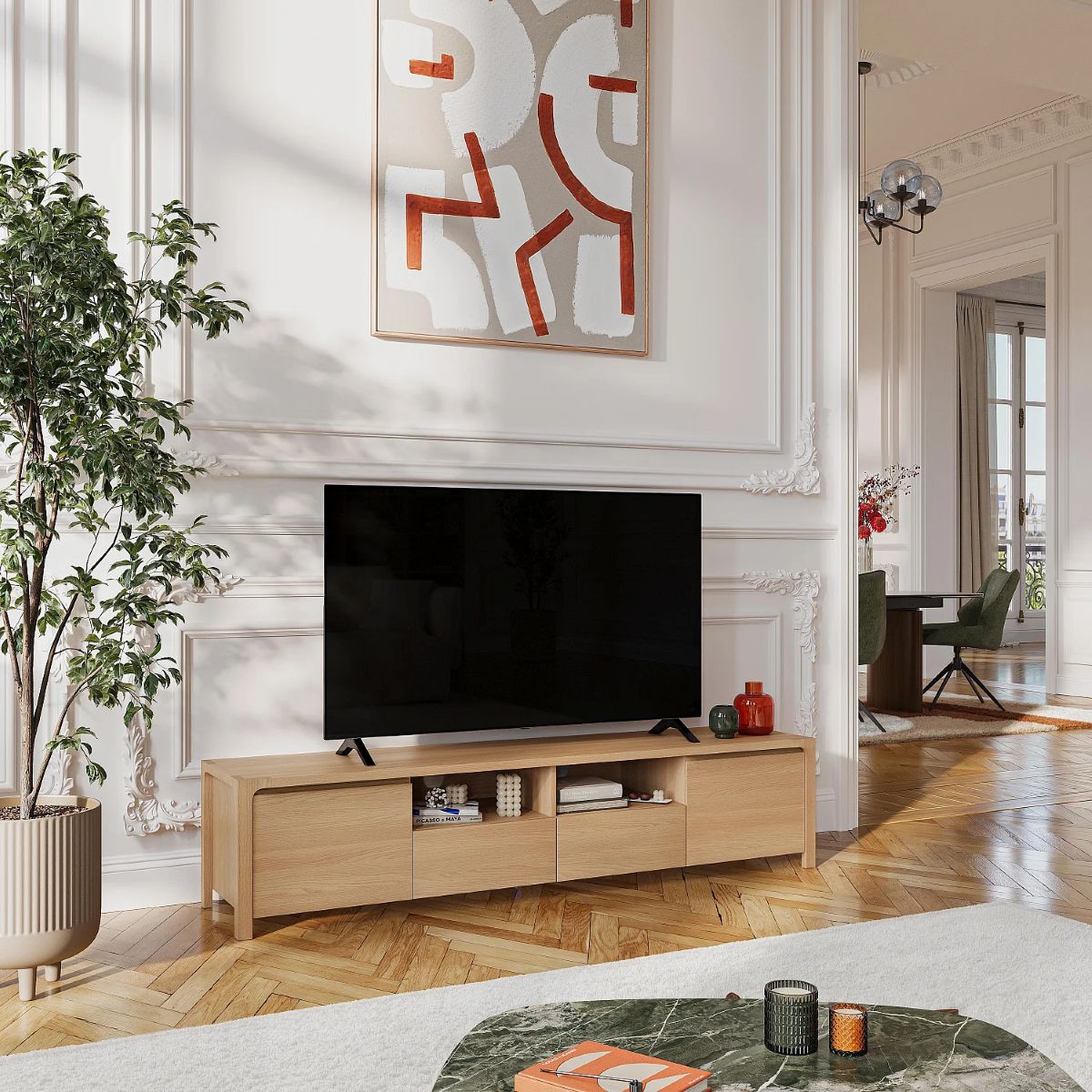 Ivoine – Meuble TV 2 portes 2 tiroirs en chêne - Naturel – Maison Canali